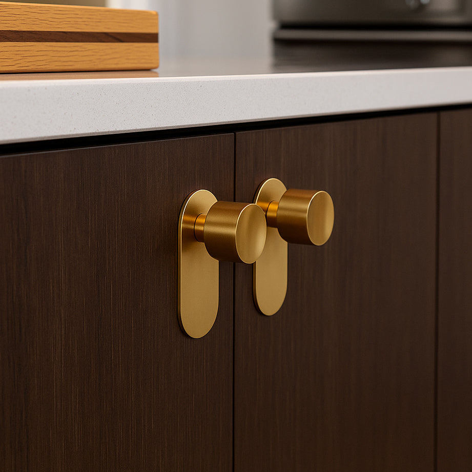 Mid-Century Modern Brass Concave Knob with Backplate